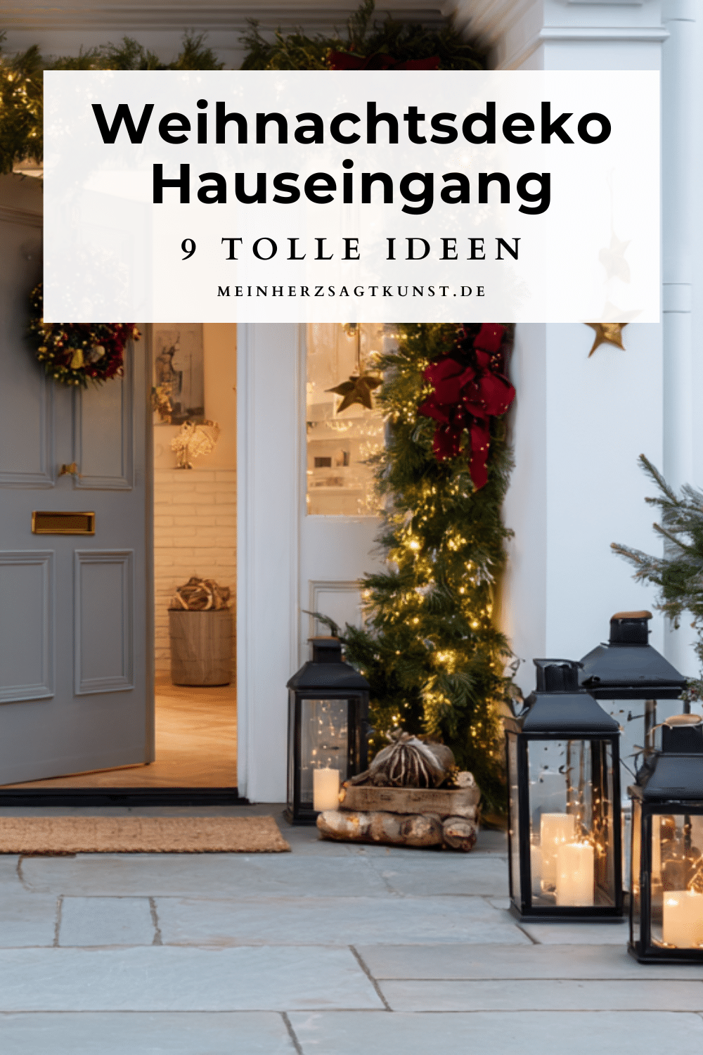 Elegantes Hauseingang Weihnachtsdeko Weinkiste Bilder